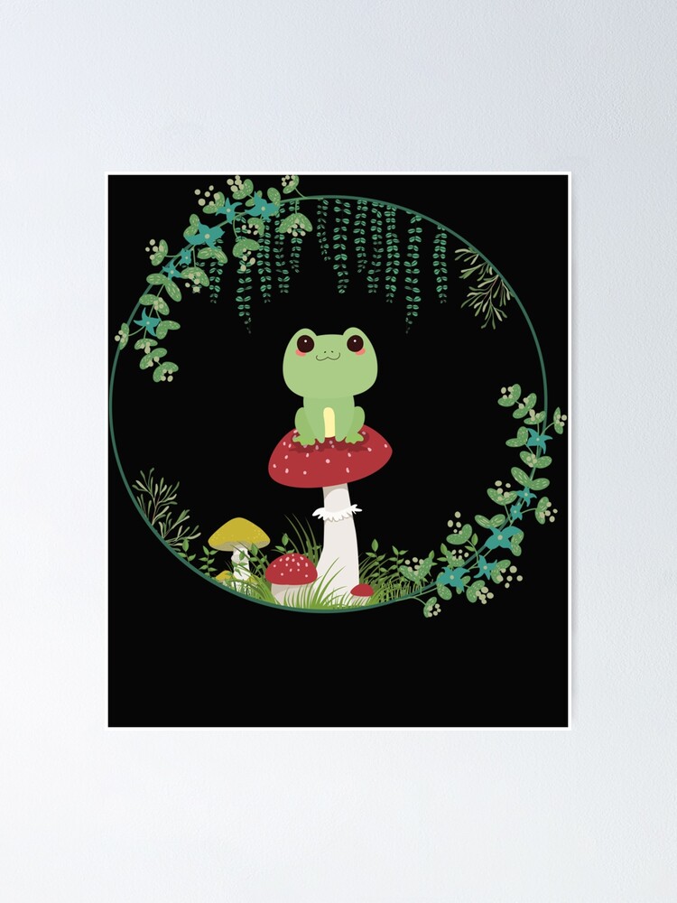 Cottagecore Aesthetic Kawaii Frog Goblincore Cute Mushroom Poster For