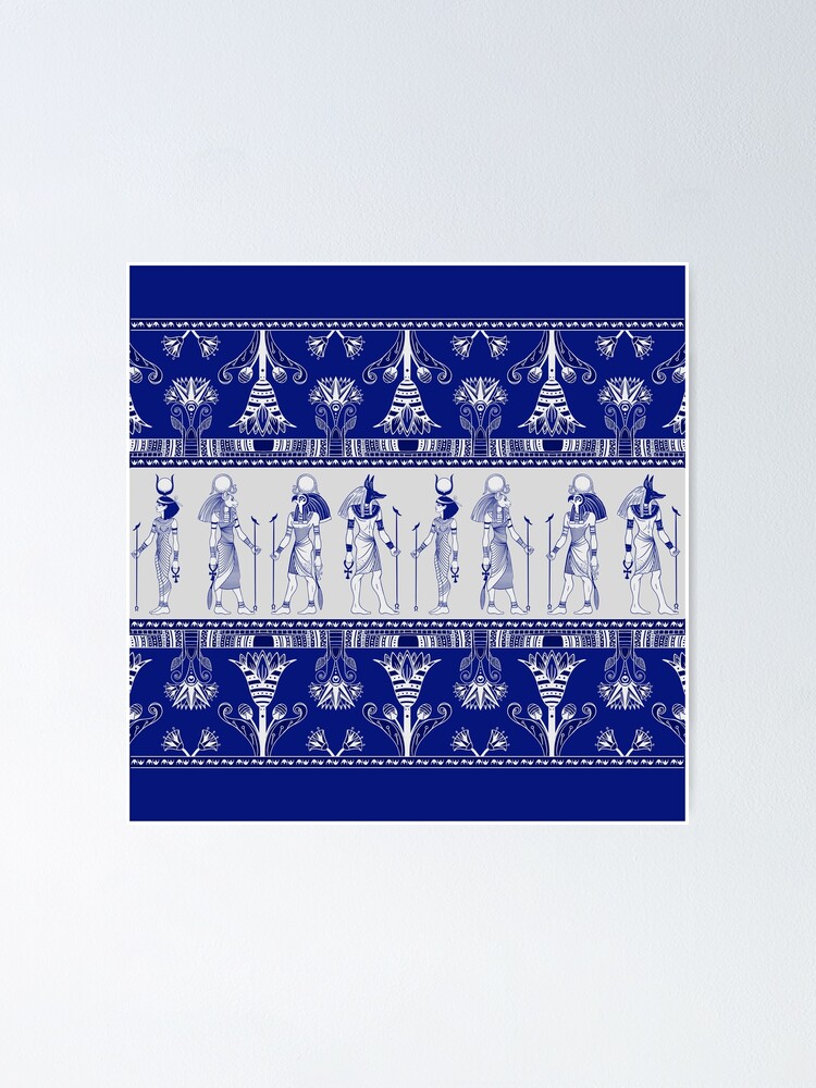 "Egyptian Gods and Ornamental border - blue and grey" Poster for Sale ...