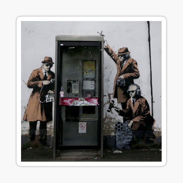 "Banksy Telephone Box" Sticker for Sale by OOMPHDESIGNPRIN | Redbubble
