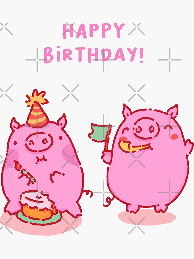 "Cute pigs with a birthday cake. Happy birthday!" Sticker for Sale by ...