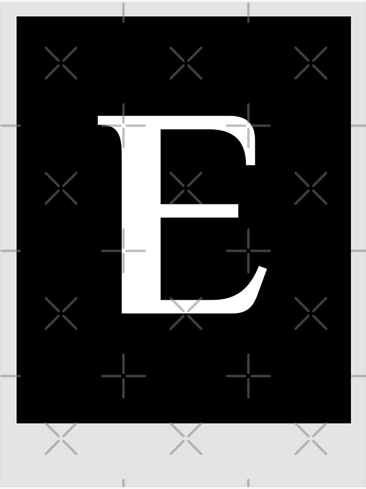 " Letter E Alphabet white text on black background , Framed" Sticker ...