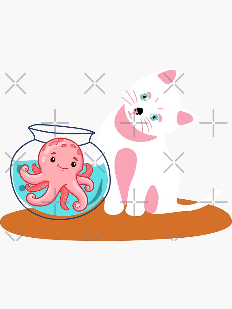 "Cute Cat and Octopus" Sticker for Sale by PerfectBlend | Redbubble