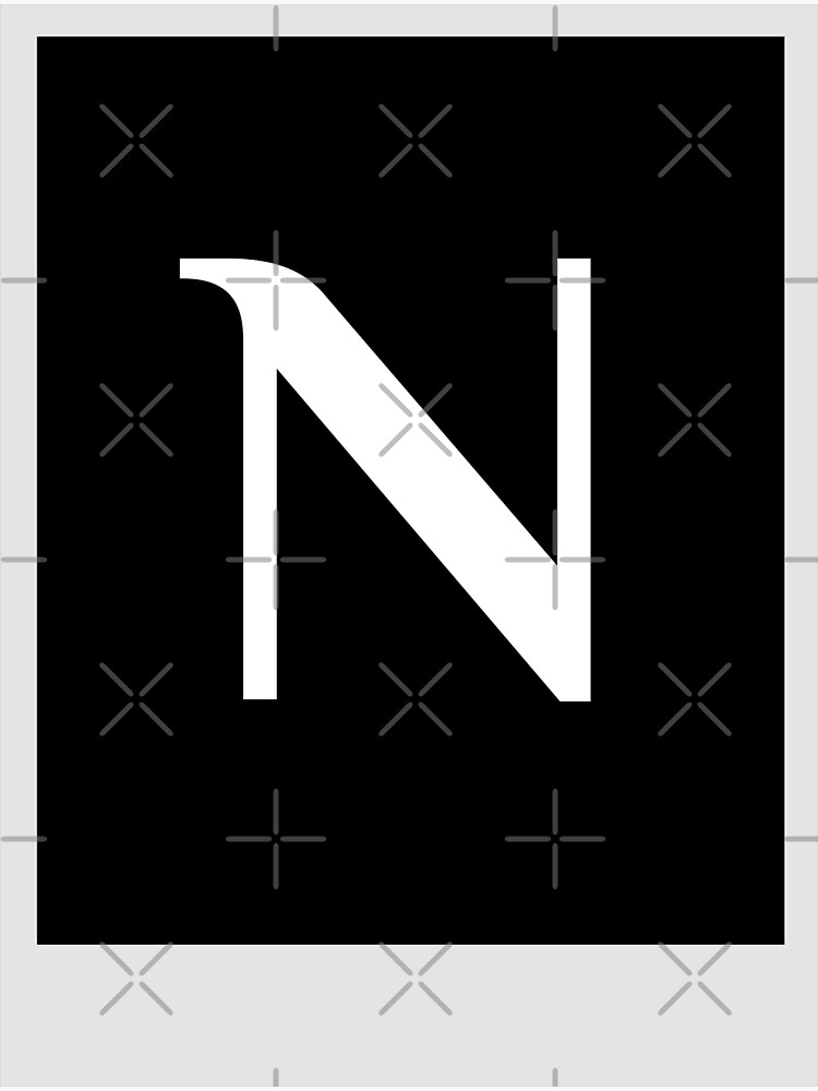 " Letter N Alphabet white text on black background , Framed" Sticker ...