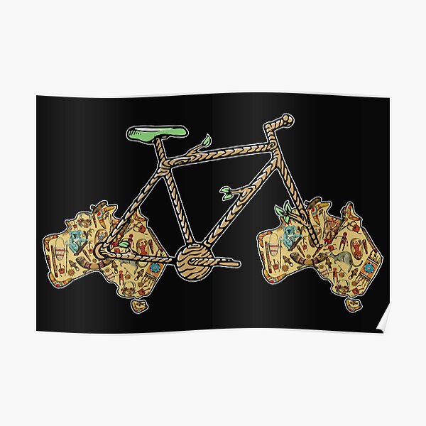 "Australian Map Bike, Bicycle With Map of Australia, Map Art of Australia with Bike Pun For ...
