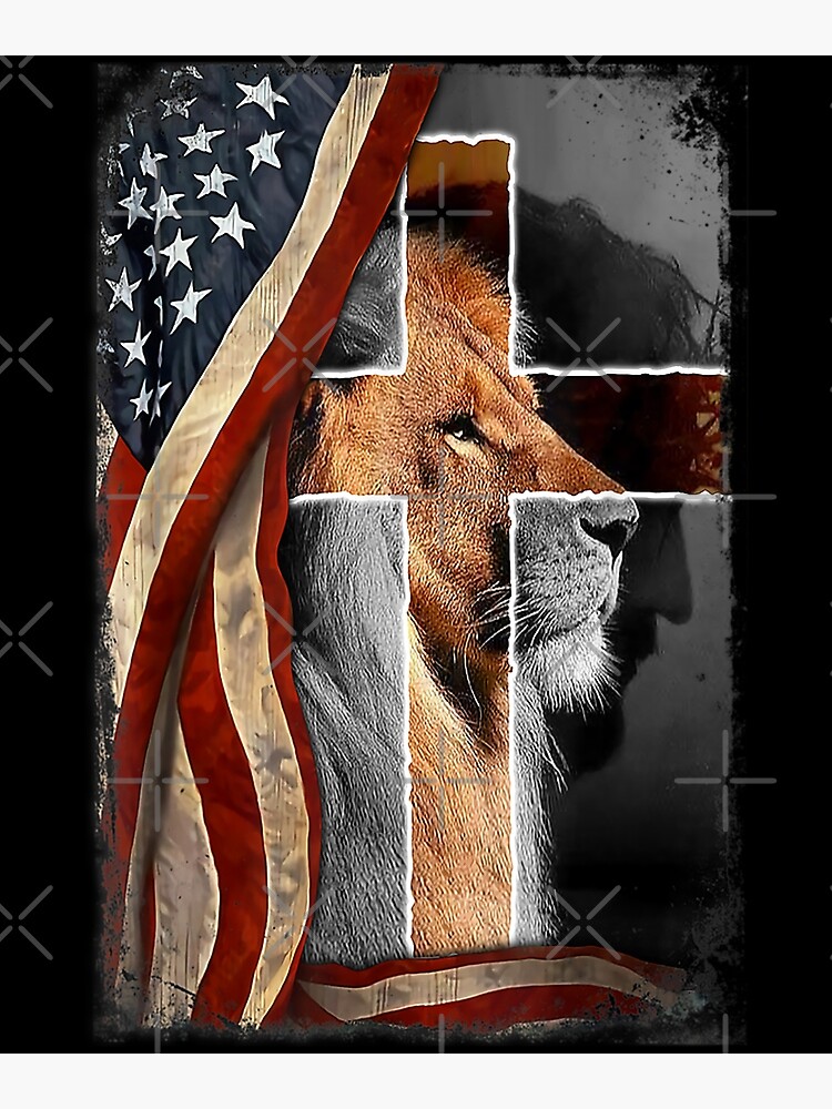 "American Flag Christian Jesus Patriotic Usa Lion And Cross" Poster for ...