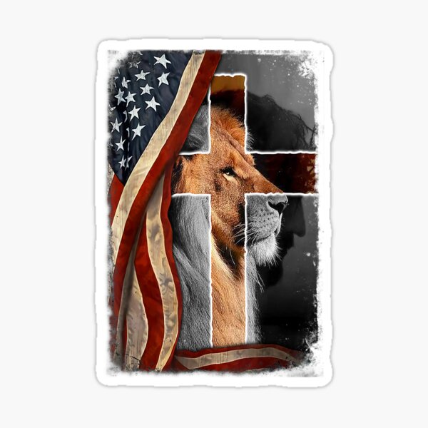 "American Flag Christian Jesus Patriotic Usa Lion And Cross" Sticker ...