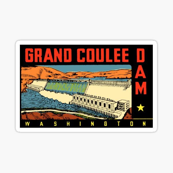 "Grand Coulee Dam Vintage Washington Travel Retro Souvenir" Sticker for Sale by zestydrawthis ...