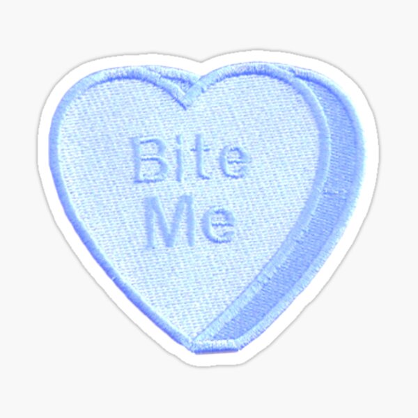"Bite Me, Patch, Heart, Aesthetic Blue" Sticker for Sale by ...