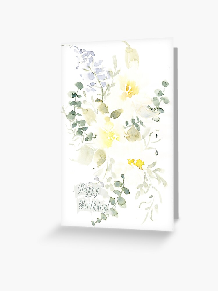 "Dainty Yellow Watercolor Happy Birthday Greeting Card" Greeting Card ...