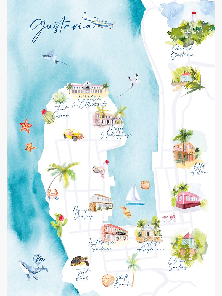 "Map of Saint-Barthélemy's districts - Gustavia" Sticker for Sale by ...