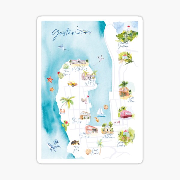 "Map of Saint-Barthélemy's districts - Gustavia" Sticker for Sale by ...