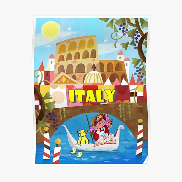 "ITALY : Cartoon Style Advertising Travel Print" Poster for Sale by ...
