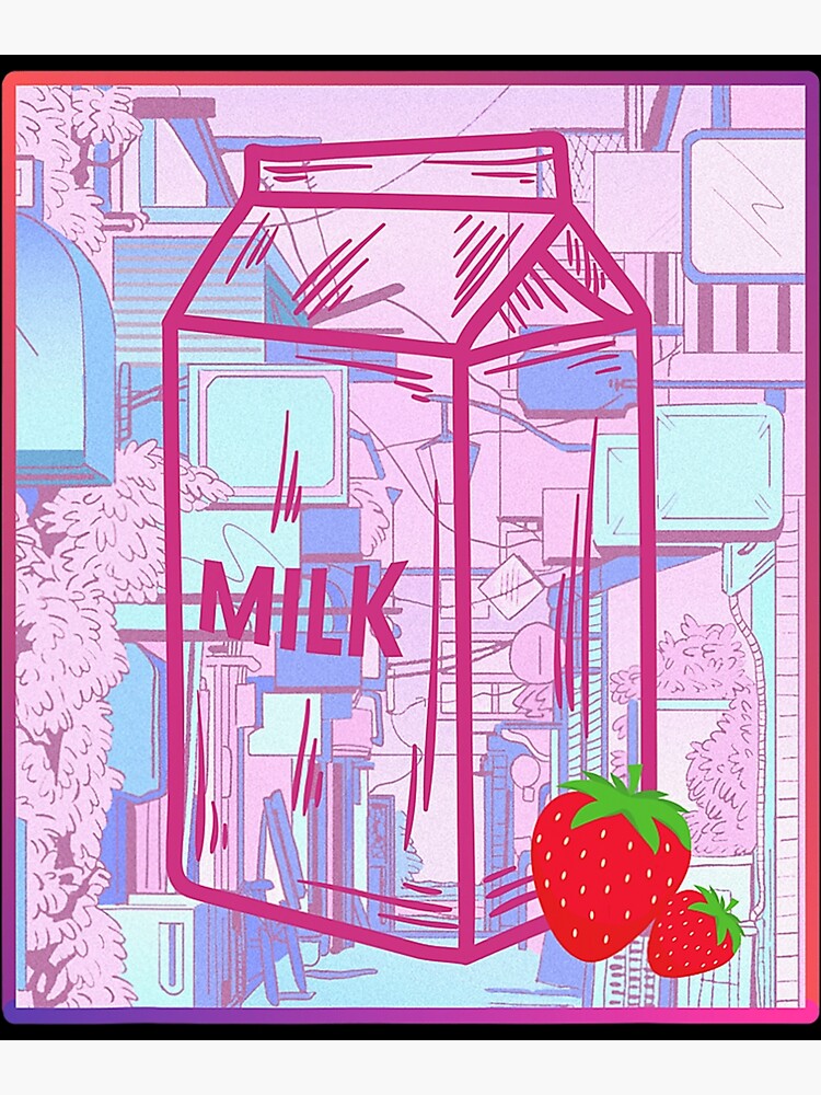 "Strawberry Milk Pink Kawaii Anime Vaporwave Aesthetic 90s" Poster for ...