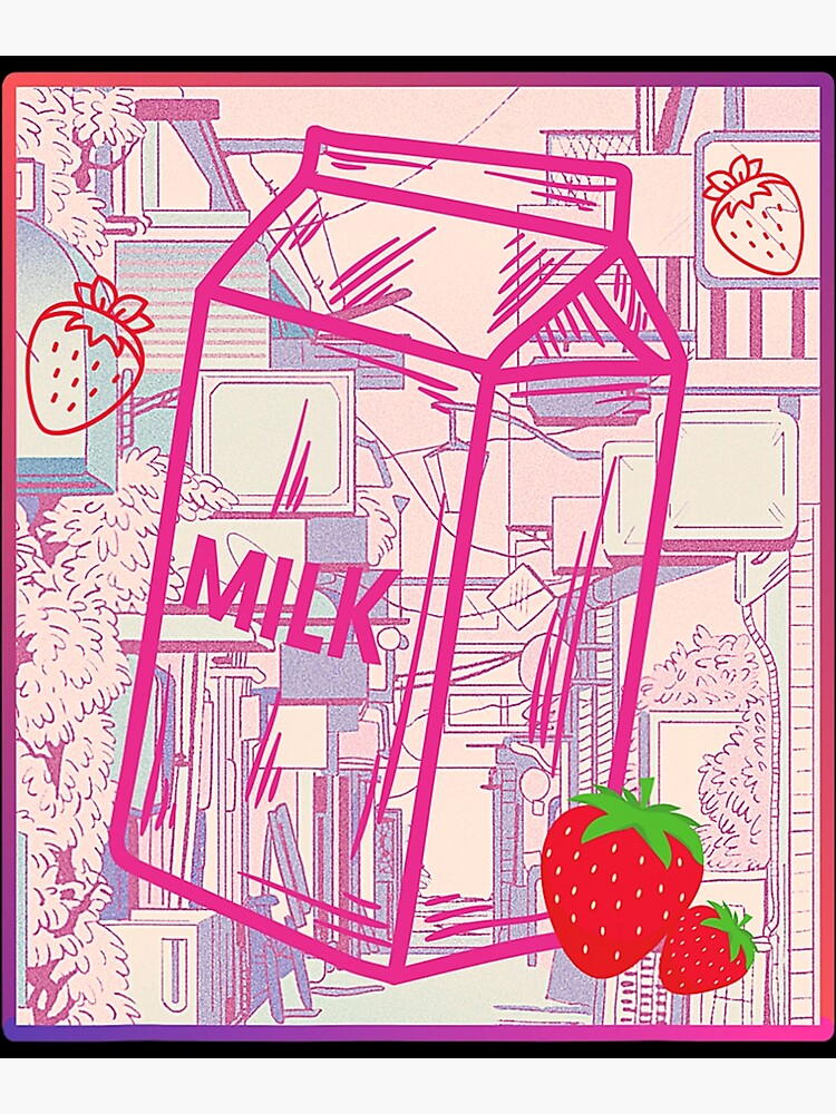 "Strawberry Shake Strawberry Milk Otaku Kawaii Aesthetic 90s " Poster ...