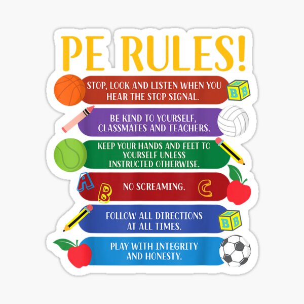 "P.E Teacher Rules Physical Education Back To School T-Shirt" Sticker ...