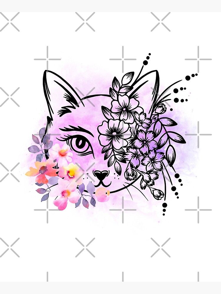 "Cute floral Cat with Flowers Aesthetic Cat" Poster for Sale by Amir ...