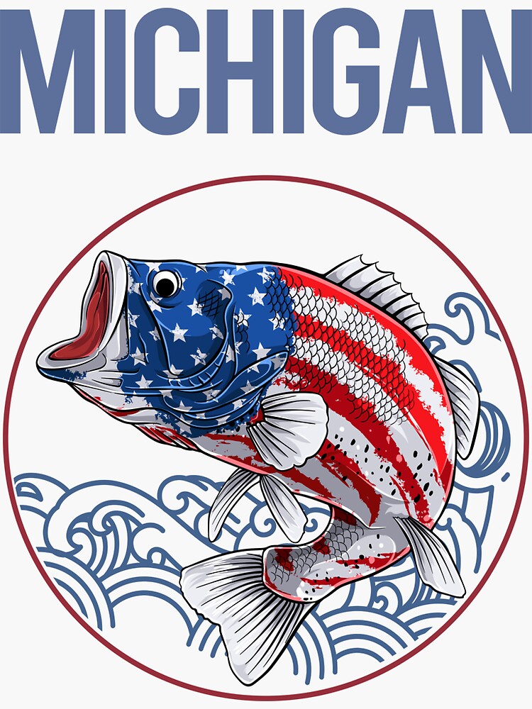 "USA Flag Fish Michigan" Sticker for Sale by janie6ujc | Redbubble