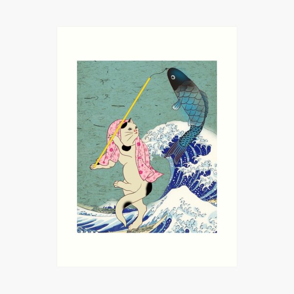 "Japanese wave and cat art, Japanese cat drawing, Japanese ink art ...