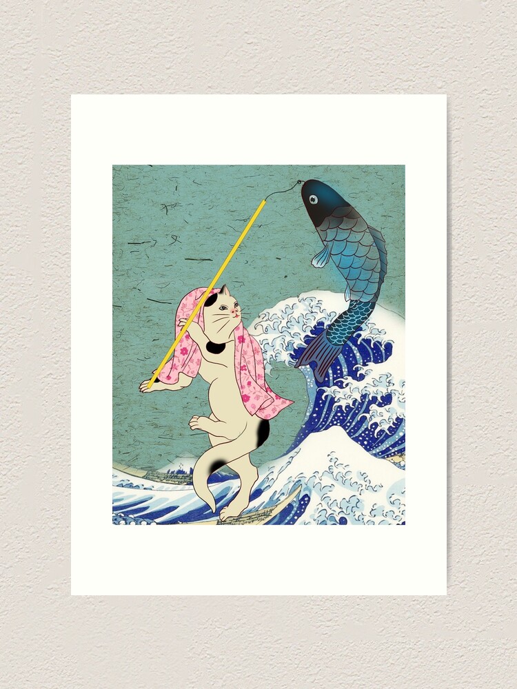 "Japanese wave and cat art, Japanese cat drawing, Japanese ink art ...