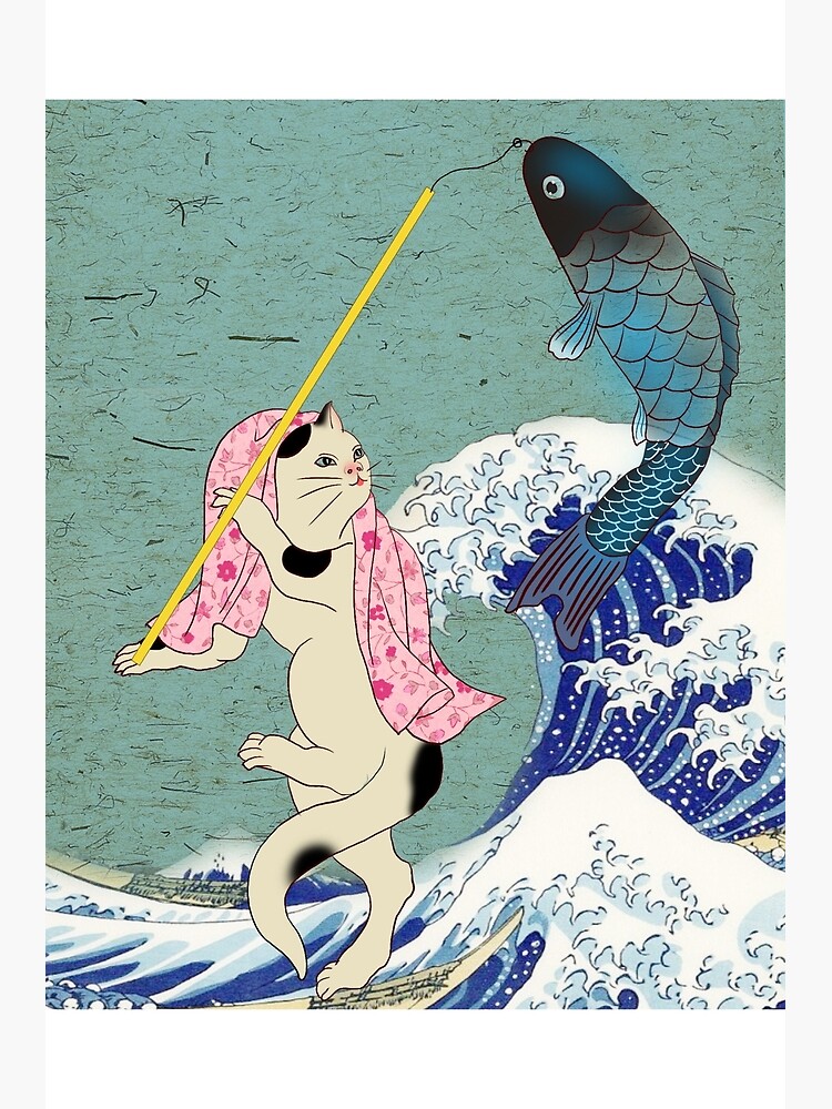 "Japanese wave and cat art, Japanese cat drawing, Japanese ink art ...