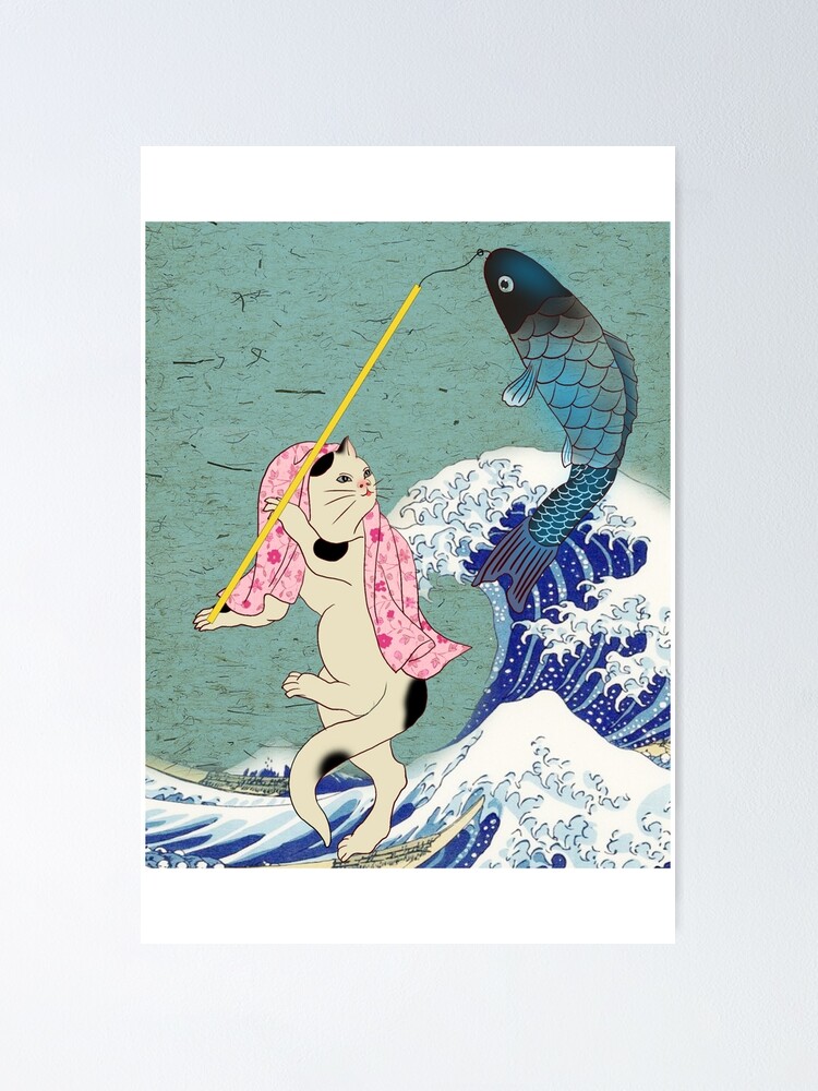 "Japanese wave and cat art, Japanese cat drawing, Japanese ink art ...
