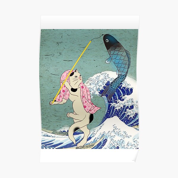"Japanese wave and cat art, Japanese cat drawing, Japanese ink art ...