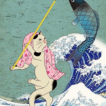 "Japanese wave and cat art, Japanese cat drawing, Japanese ink art ...