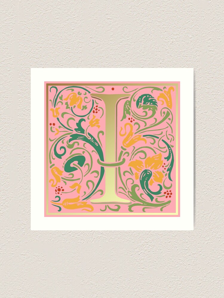 "William Morris Illuminated Initial Capital Letter I in Pink" Art Print ...