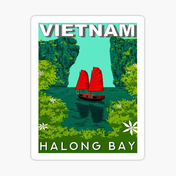 "HALONG BAY: Vintage Vietnam Travel Advertising Print" Sticker for Sale ...