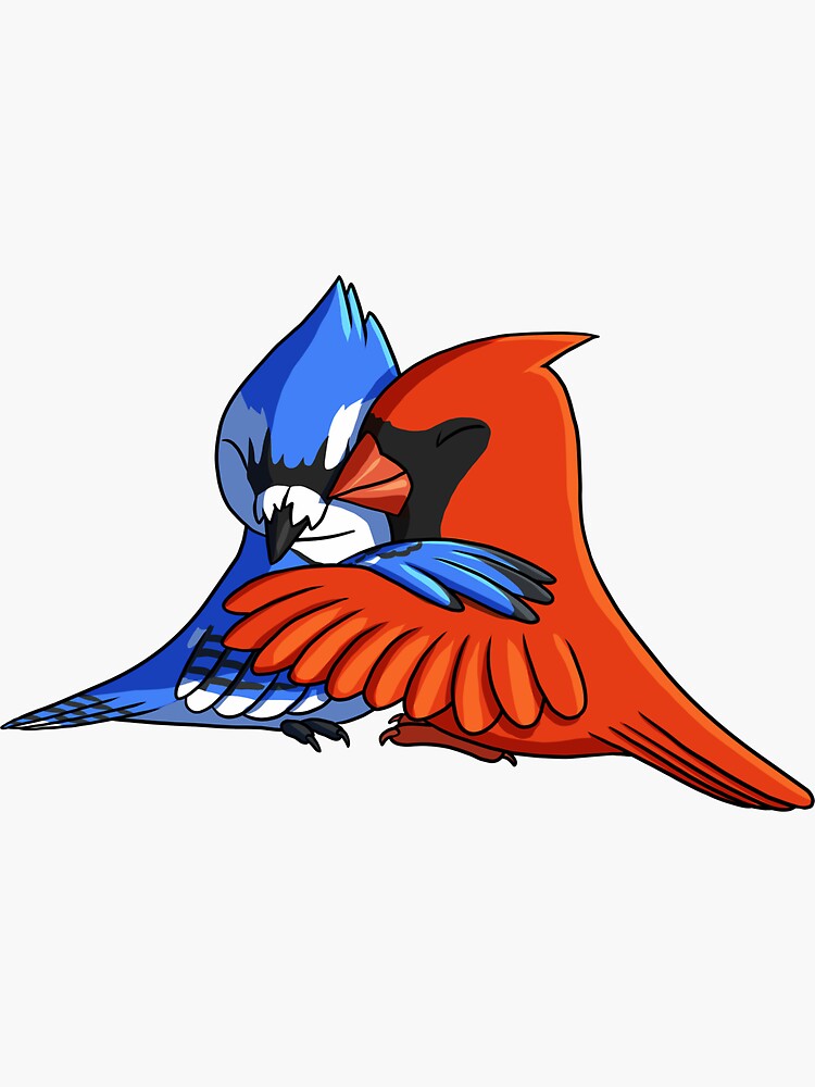 "Blue Jay Bird Hugging Northern Cardinal" Sticker for Sale by alwe ...