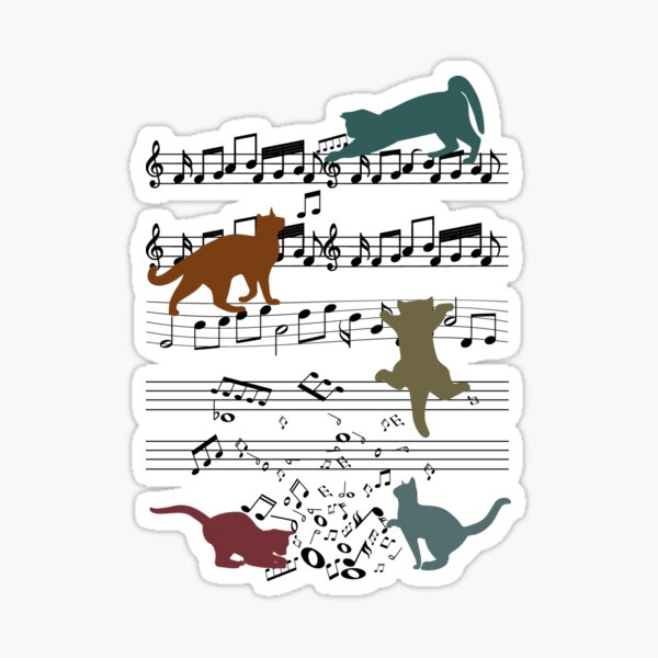 "Cute Cat Music Notes Funny Kitty Musician Clef" Sticker for Sale by ...