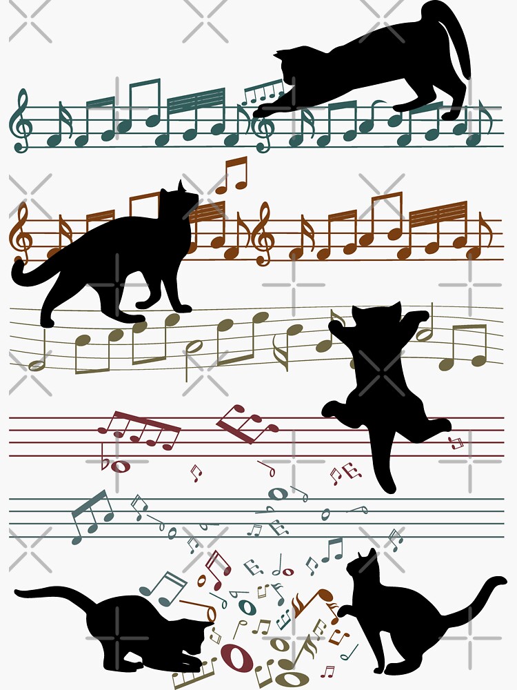 "Cute Cat Kitty Playing Music Note Clef Cute Cat Musician Art funny ...