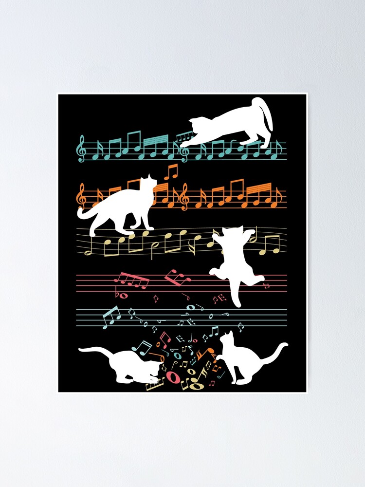 "Cute Cat Kitty Playing Music Note Clef Cute Cat Musician Art funny ...