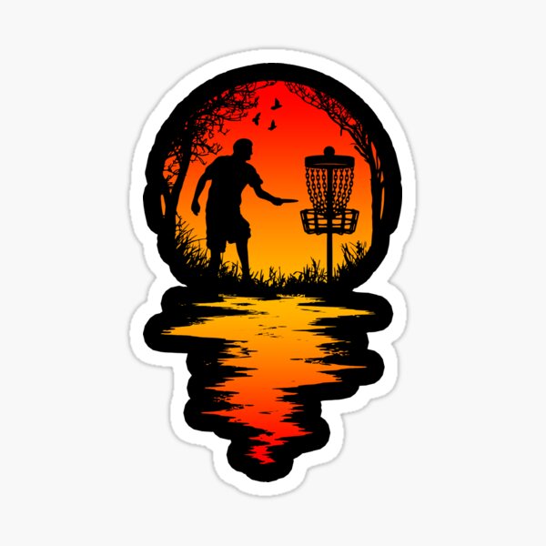 "Funny Disc Golf Player Retro Sunset Silhouette Graphic" Sticker for ...