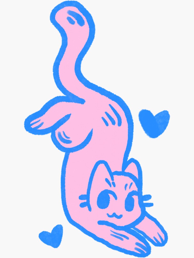 "Pink and blue cat" Sticker for Sale by PeachieCenzie | Redbubble