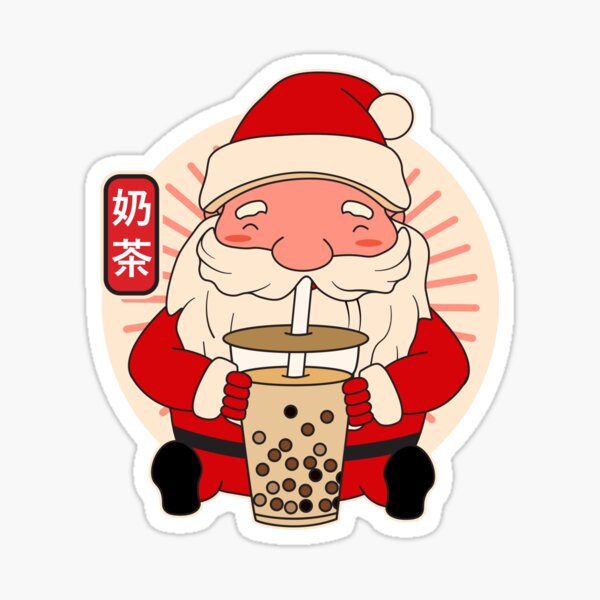 "Santa Claus Drinking Boba Burble Tea Kawaii " Sticker for Sale by NQ ...