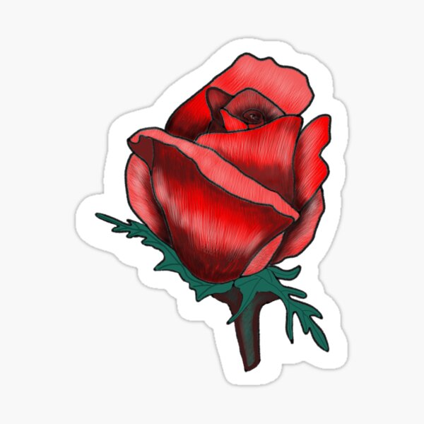 "Ready to bloom, single hand drawn red rose bud " Sticker for Sale by ...