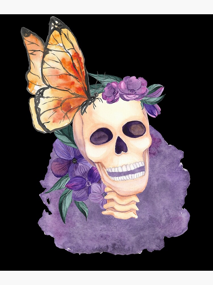 "Cute Purple Skull Flower Butterfly Design" Poster for Sale by ...