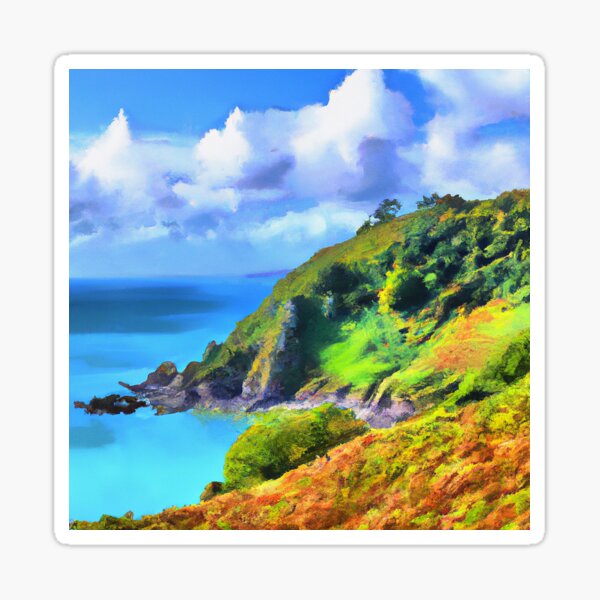 "Painting of a field and cliff coastline" Sticker for Sale by ND-AI ...