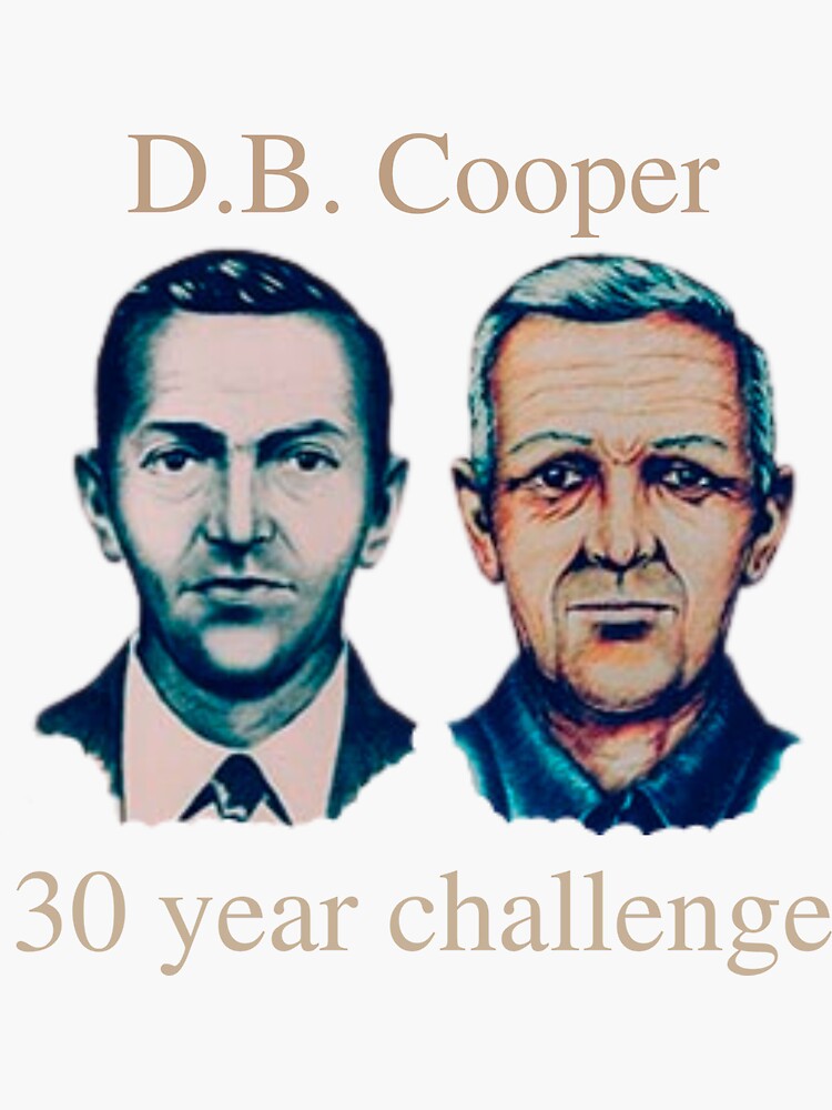 Pegatina «DB Cooper FBI quería foto con progresión de edad Divertido desafío de 30 años» de ...