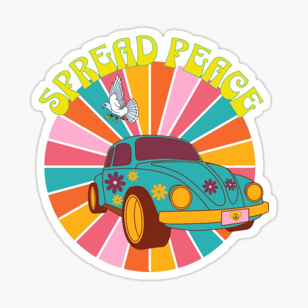 "Spread Peace Retro Hippie Bug" Sticker for Sale by PeaceNinja | Redbubble
