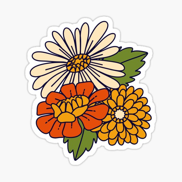 "70s Retro Floral - Bold" Sticker for Sale by latheandquill | Redbubble