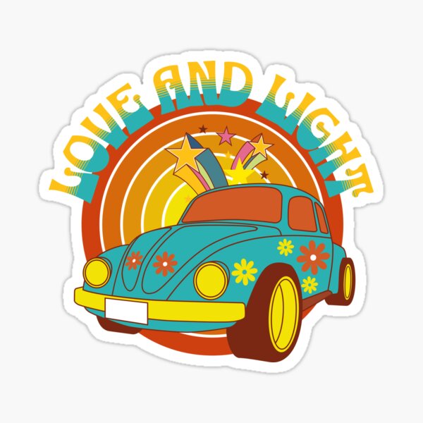 "Love and Light in a Retro Hippie Bug" Sticker for Sale by PeaceNinja ...
