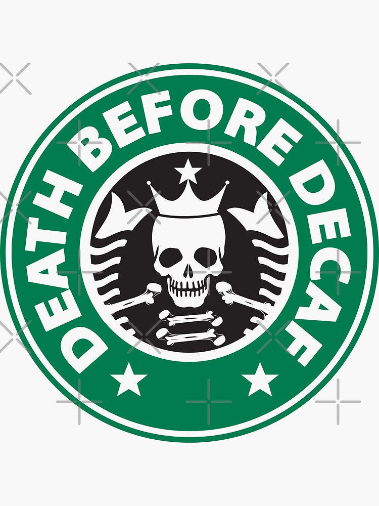 "Death Before Decaf" Sticker for Sale by PurpleRange | Redbubble