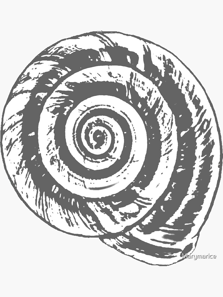 "Spiral Seashell Block Print, Gray and White " Sticker by Marymarice ...