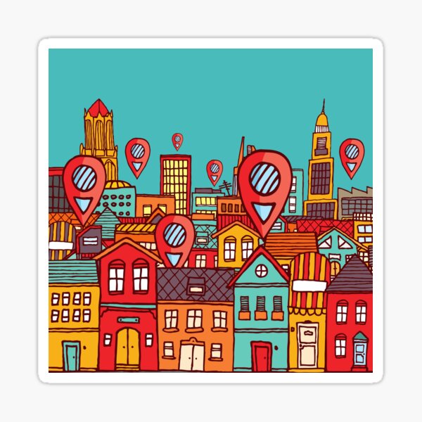 "Cartoon city drawing" Sticker for Sale by jsebouvi | Redbubble