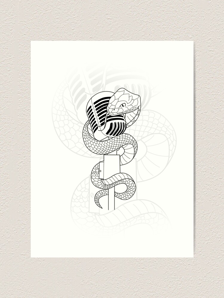 "Vintage Microphone and Snake Tattoo Design Illustration" Art Print by ...