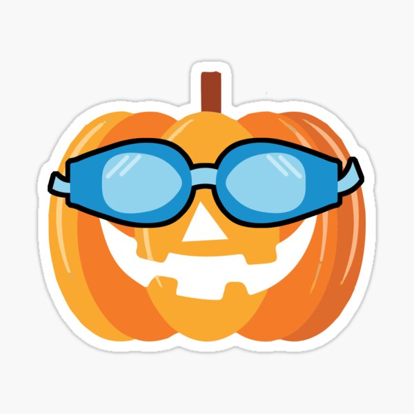 "Swimming pumpkin with goggles funny fashion halloween" Sticker for ...