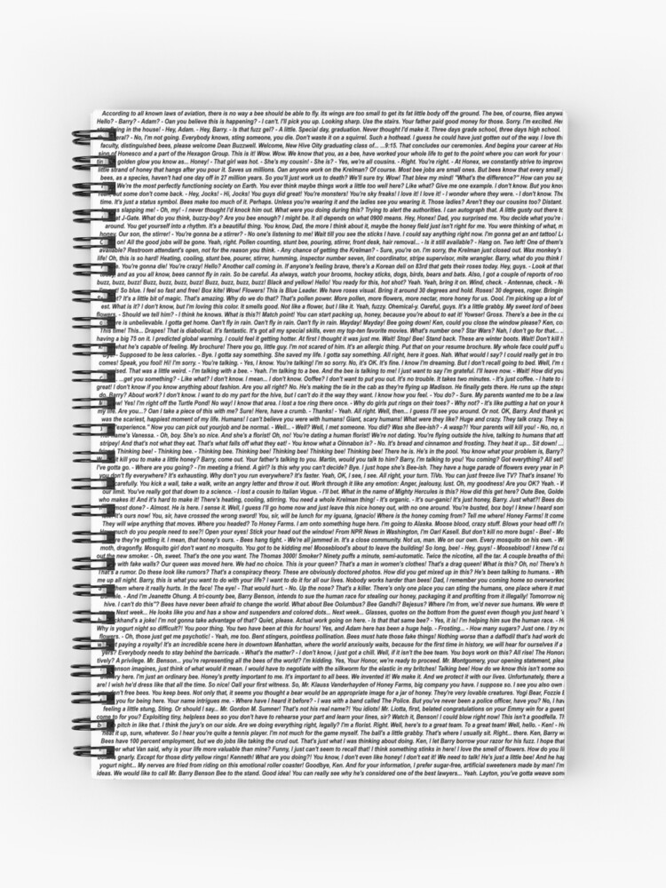 "The Entire Bee Movie Script" Spiral Notebook for Sale by evilhag ...