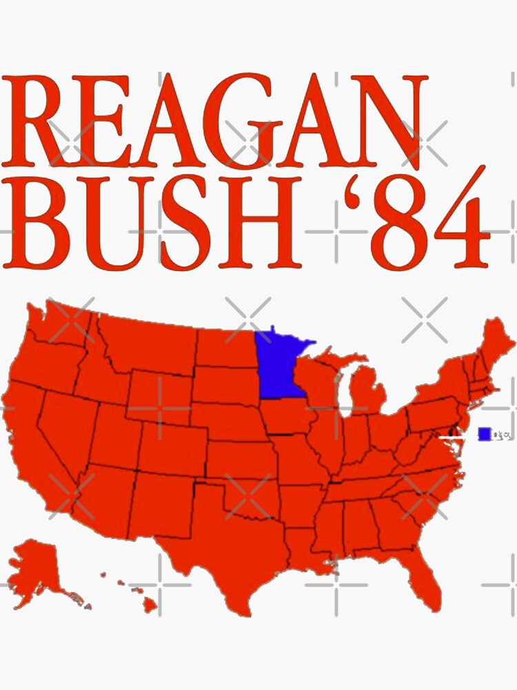 "Reagan Bush' 84 Retro Logo Red White Blue Election Map" Sticker for ...